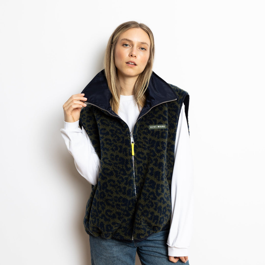 Reversible Bomber Vest - navy/leo navy-olive - VIVI MARI