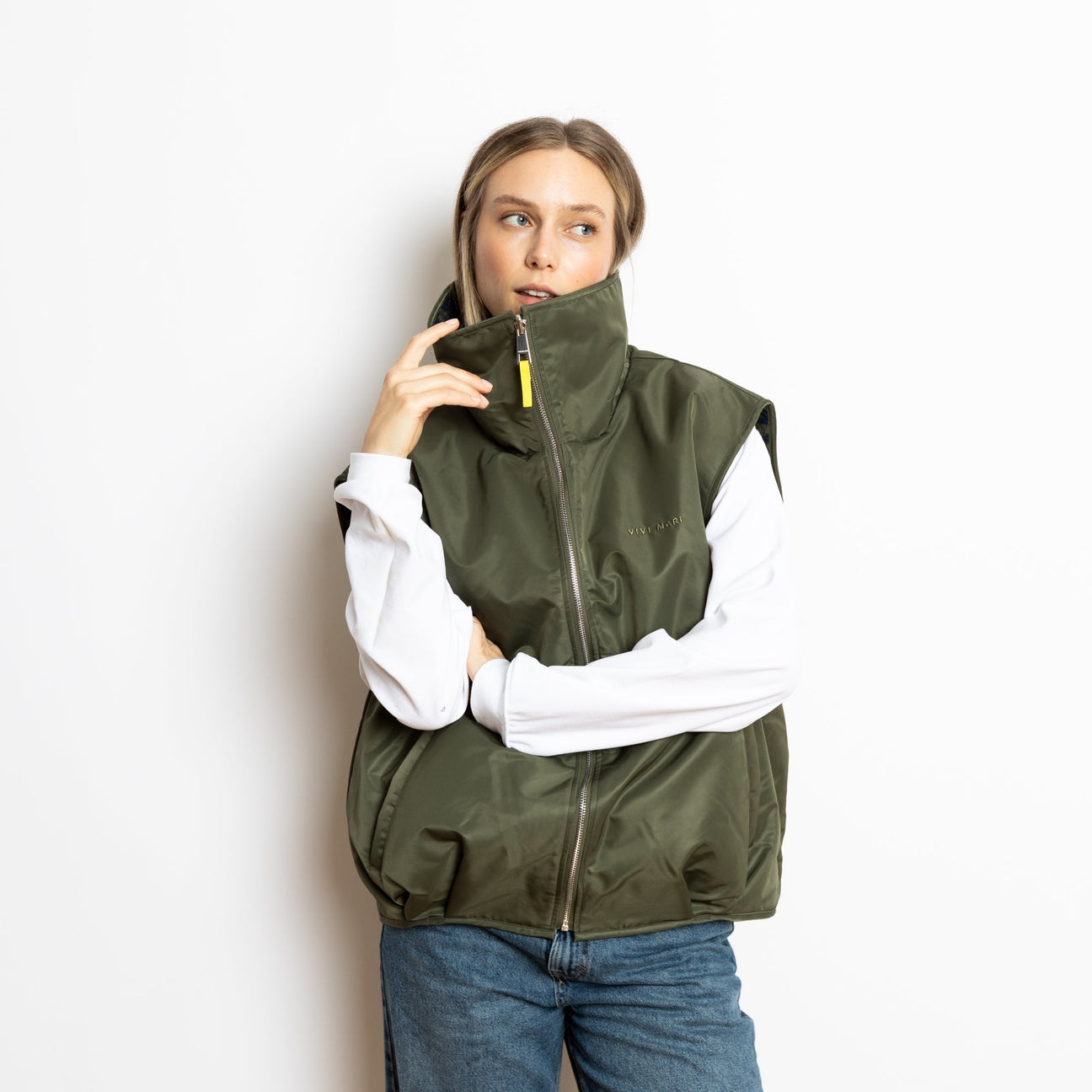 Reversible Bomber Vest - olive/leo navy-olive - VIVI MARI